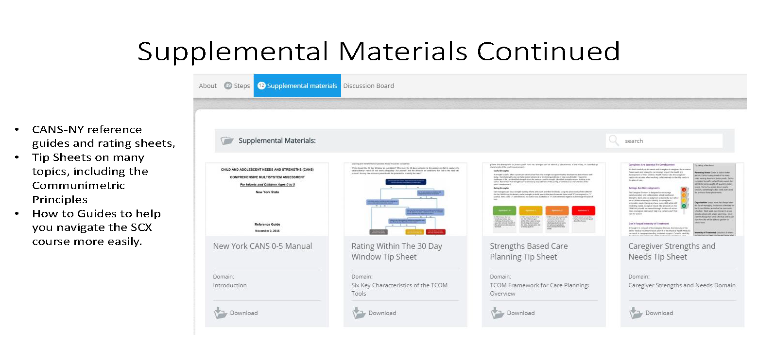 Accessing Supplemental Material on tcomtraining.com – CANS-NY Institute - Resources and Documents